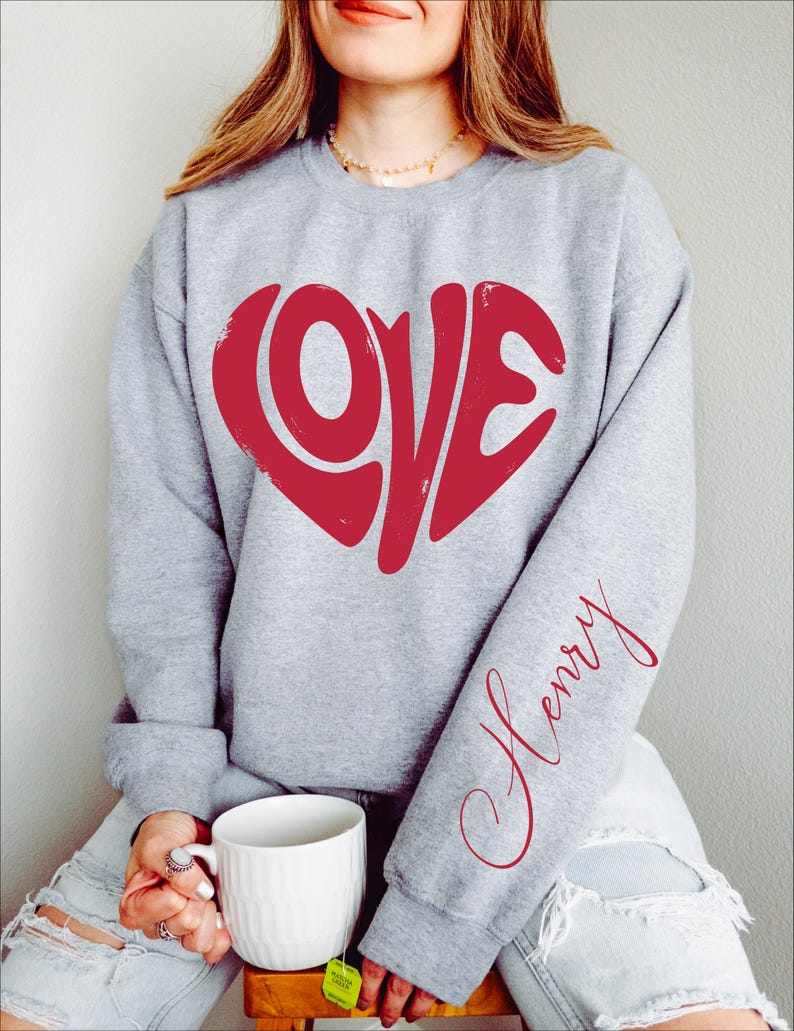 Comfort Colors® Personalized Love Heart Sweatshirt, Custom Valentine ...