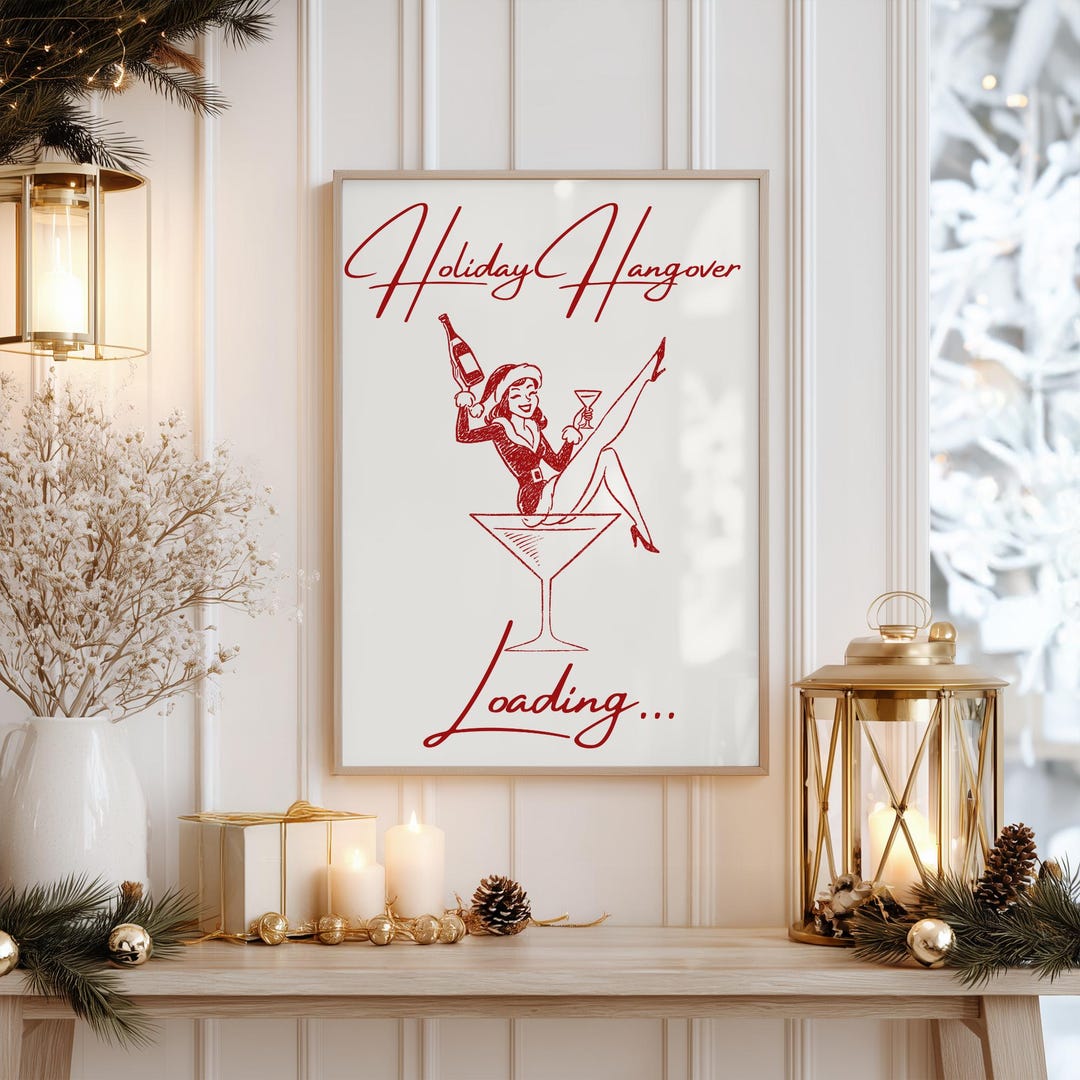 Holiday Hangover Loading • Retro Christmas Cocktail Art • Festive Party ...