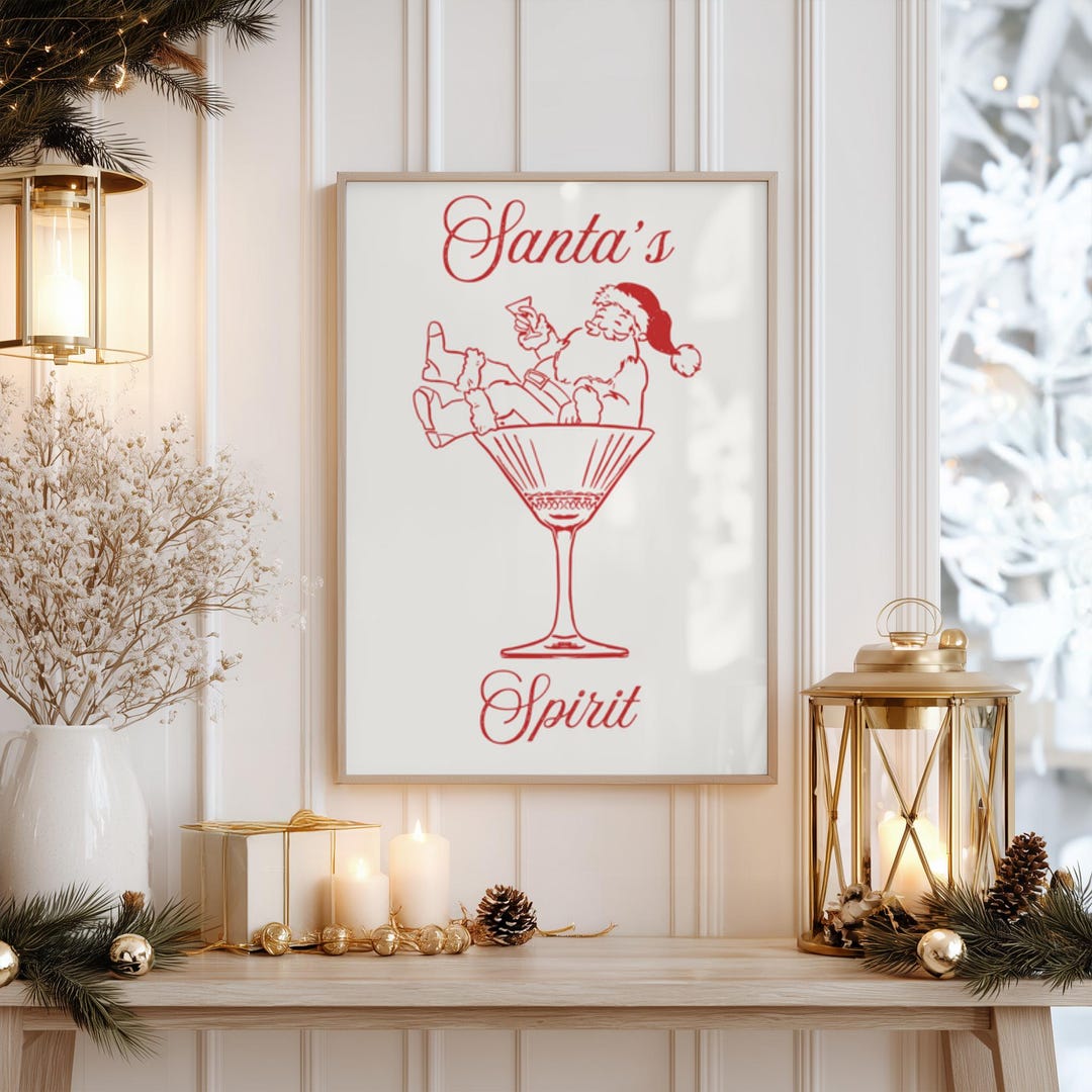 Santa’s Spirit Christmas Poster | Retro Holiday Cocktail Art | Vintage ...