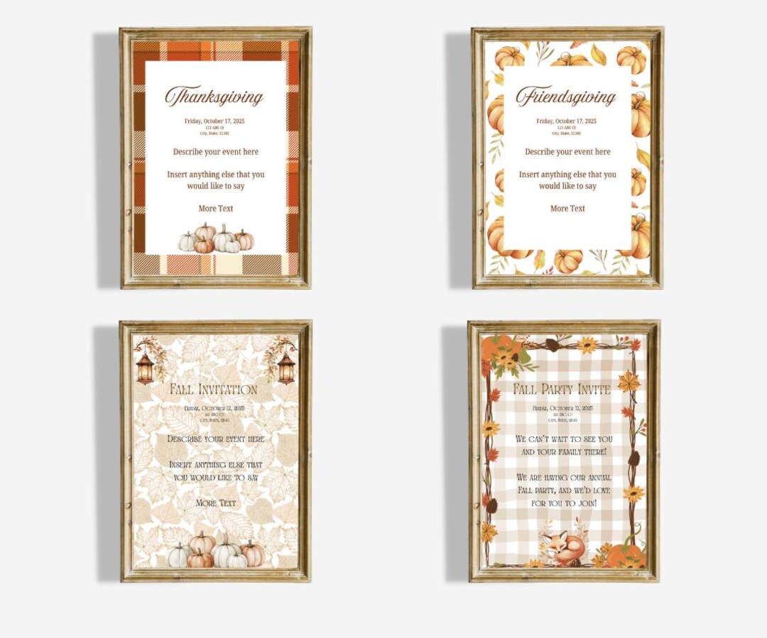 Fall Invitation Templates: Thanksgiving, Friendsgiving, Autumn Party ...