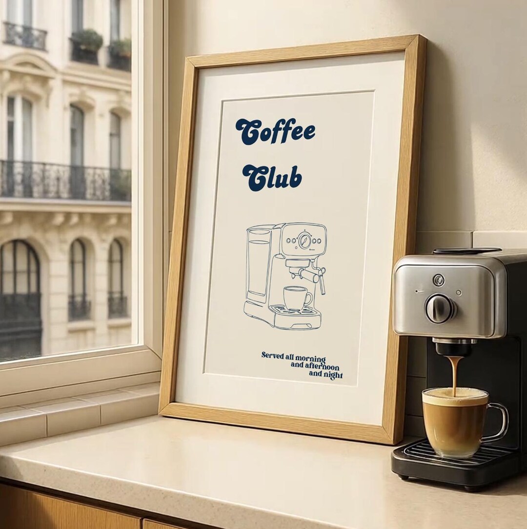 Coffee Club Espresso Machine Print | Minimalist Coffee Wall Art - Etsy