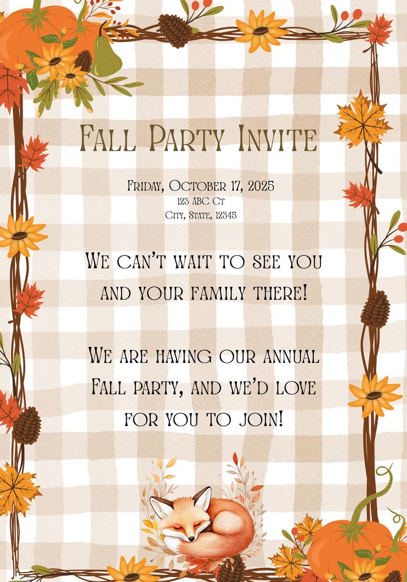 Editable Fall Party Invitation Template | Autumn Gathering Invite ...