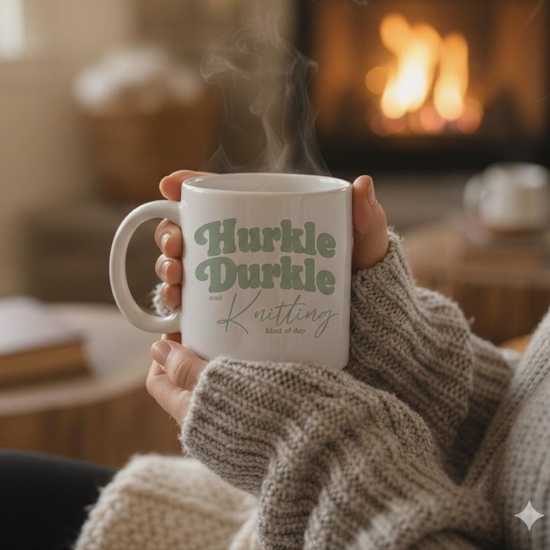 Hurkle Durkle and Knitting Kind of Day Mug | Cozy Lazy Day Cup | Yarn ...
