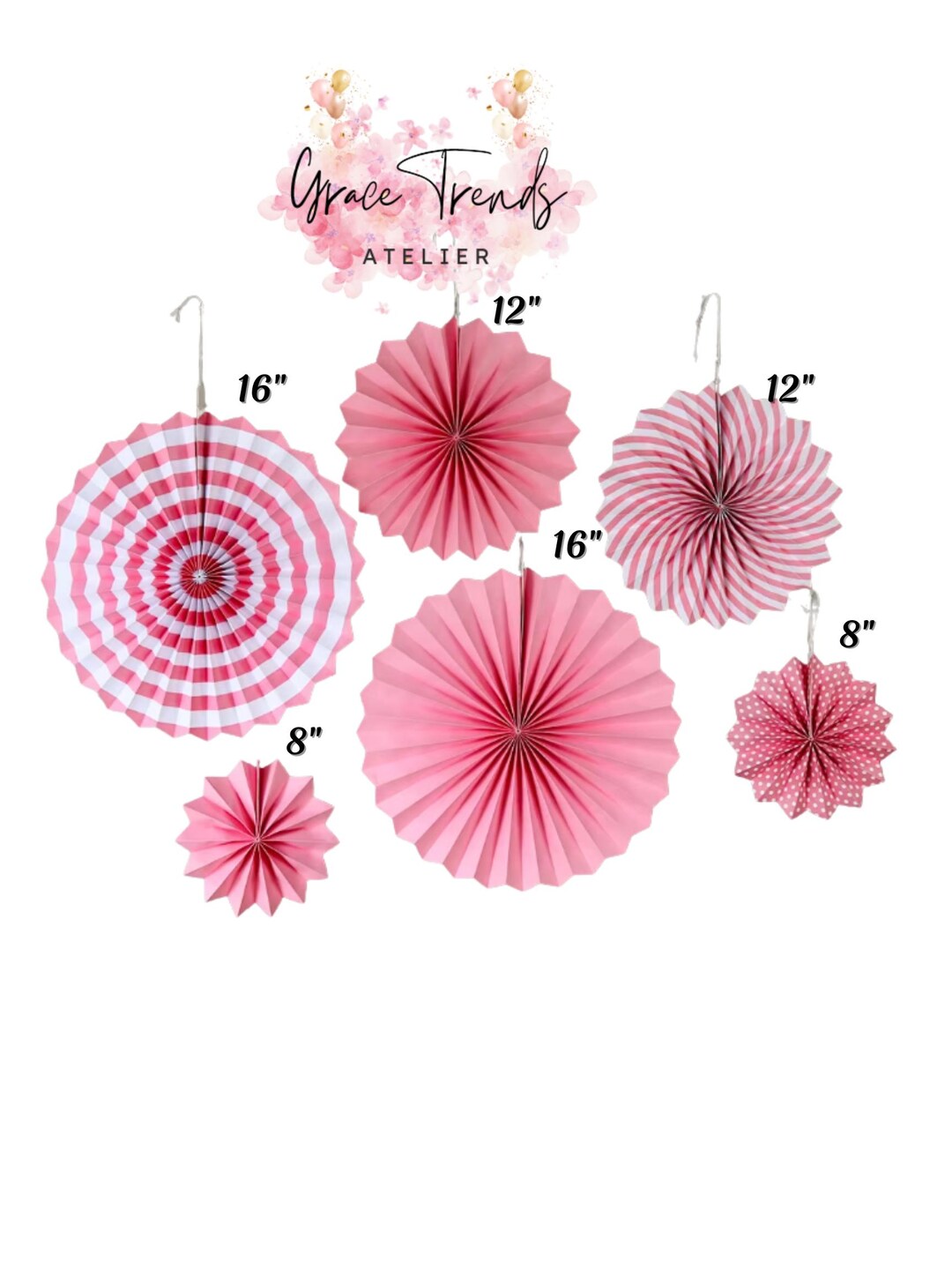 Pink Paper Fan 6pcs Set, Tissue Paper Fan, Pink Hanging Paper Fan ...