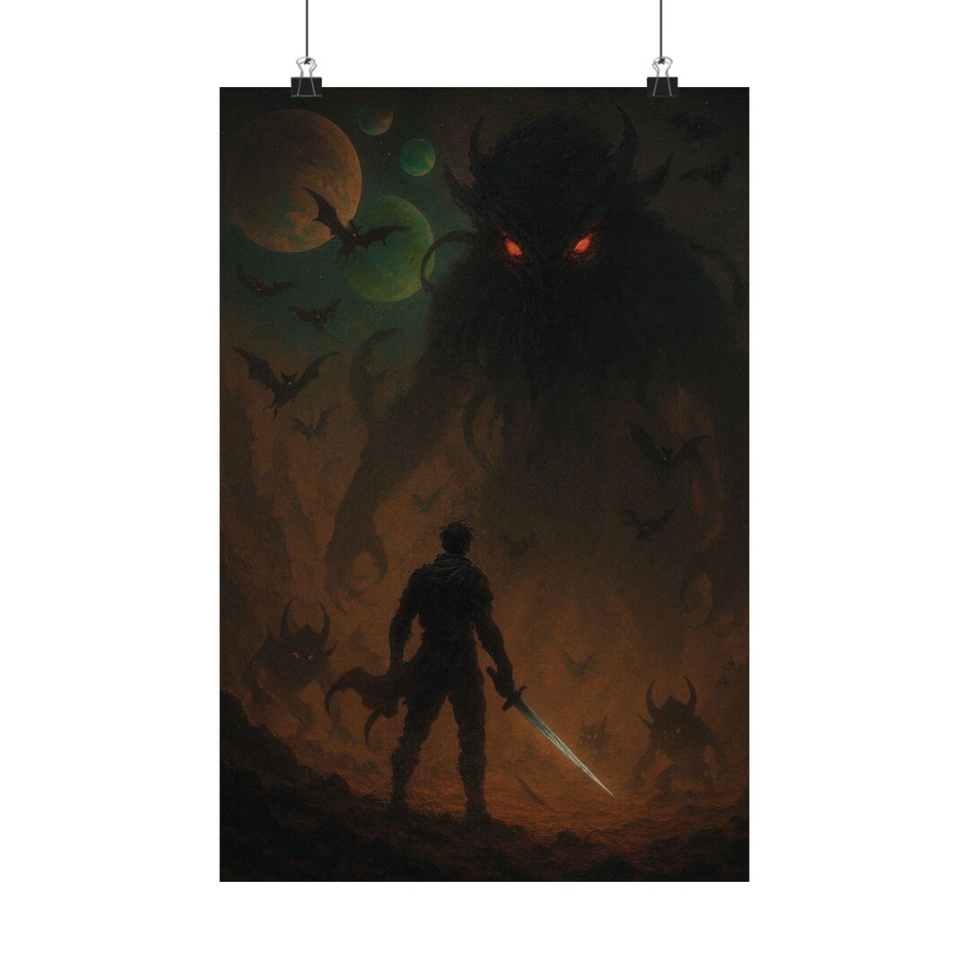 Fantasy Art Print: Hero Vs Monster Matte Vertical Poster - Etsy