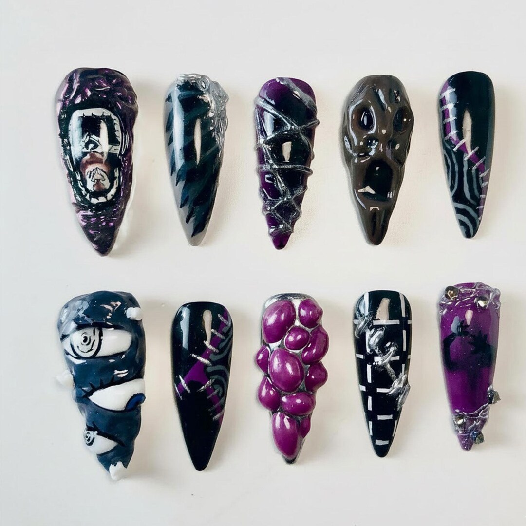 Horror 3D Press on Nails | Dark Gothic Eyeball & Screaming Face Art ...
