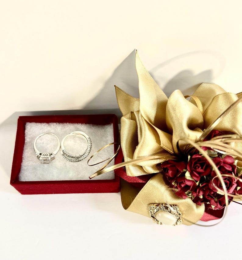 Deep Red Velvet Gift Box: Gold Ribbon, Rhinestone Accent - Etsy
