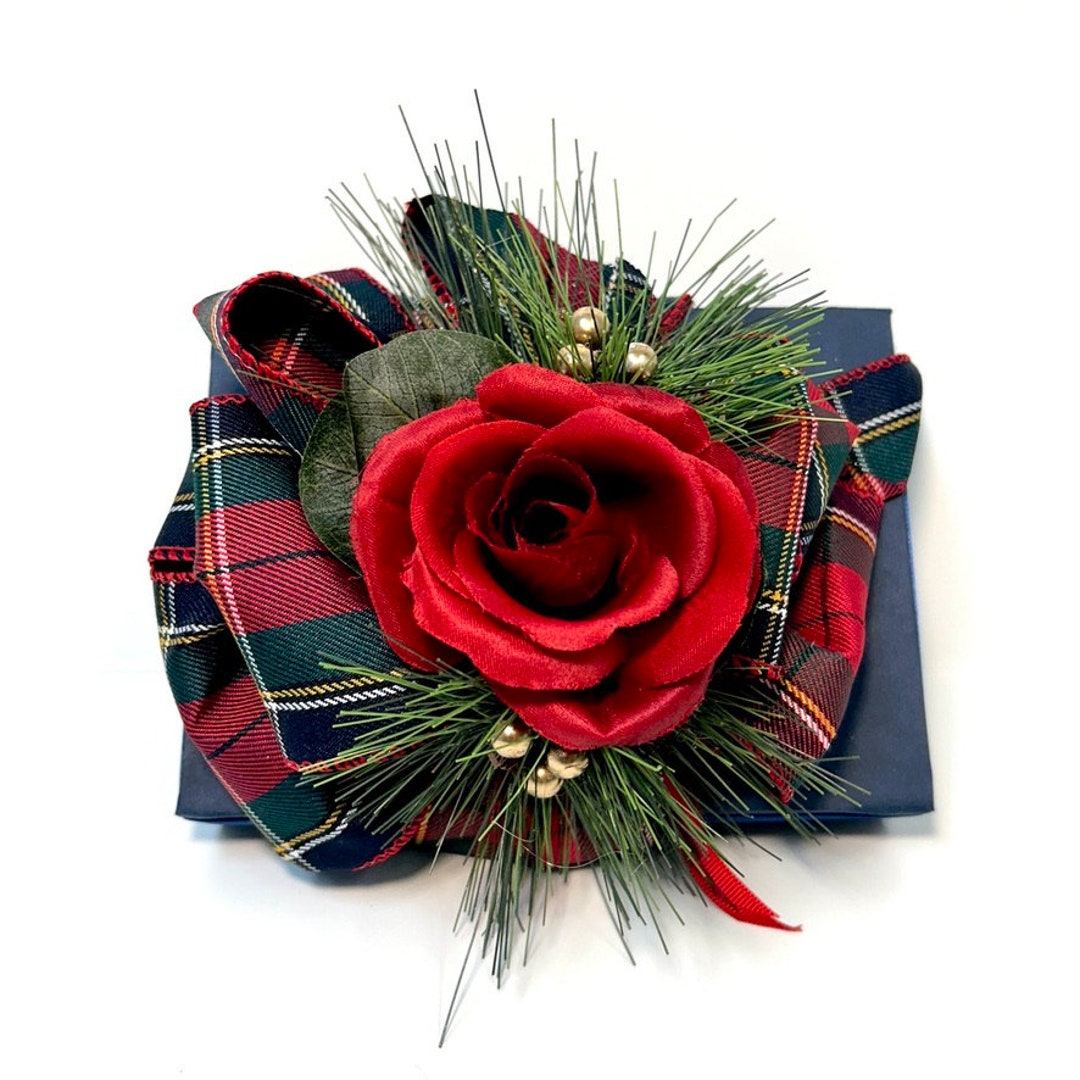 Handmade Plaid Christmas Gift Box With Red Rose - Etsy