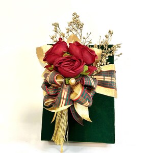 Green Velvet Red and Gold Plaid Christmas Gift Box, Wrapped Gift Box ...