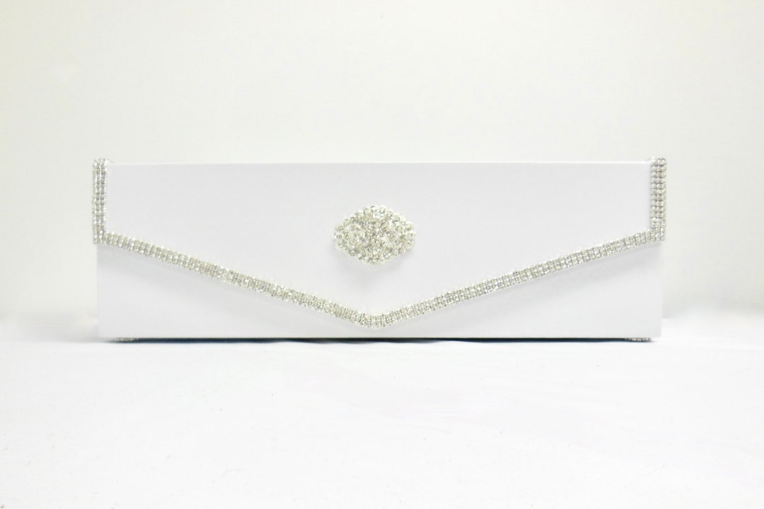 Decorated Wedding Card Box With Real Rhinestones Set in Silver ...
