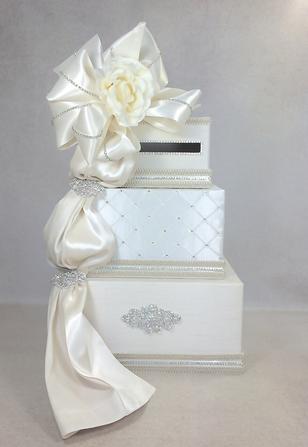 Wedding Card Box With Lock Flower Diamond Bow Wedding Card Box Ribboned ...