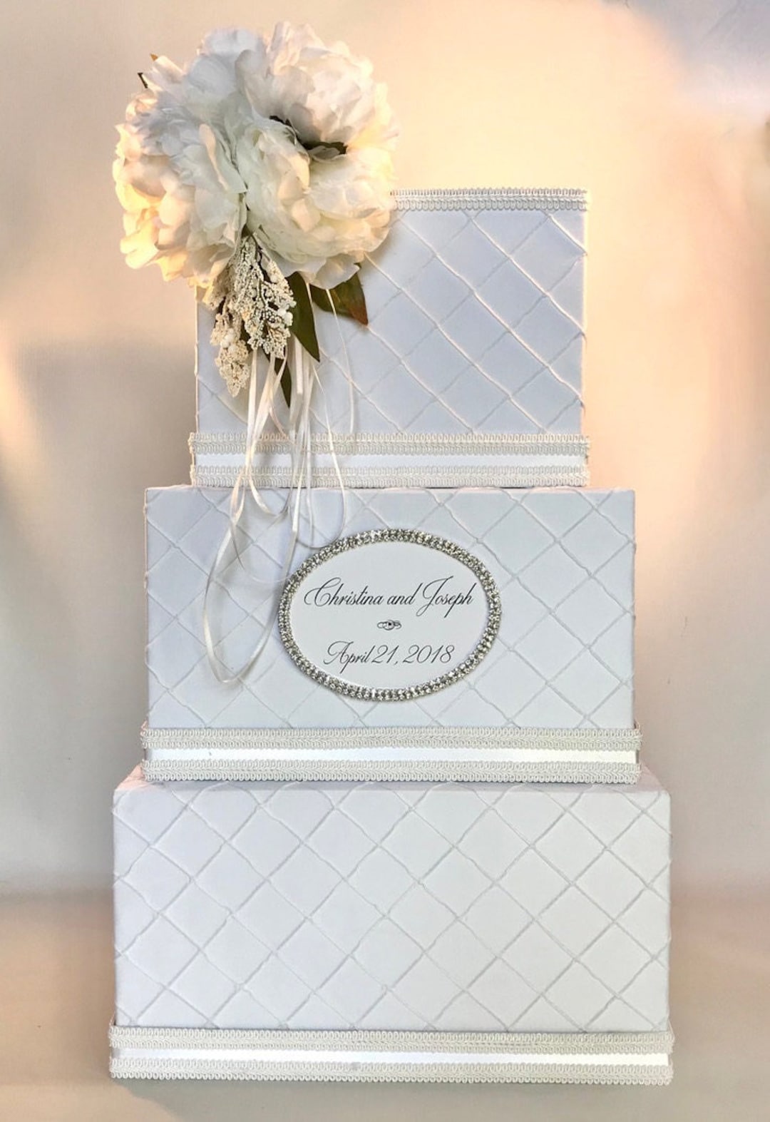 Wedding Card Box With Lock Classic Peony Personalized Ivory Wedding ...