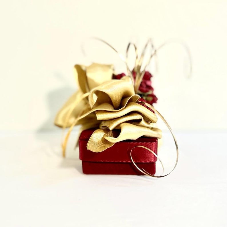 Deep Red Velvet Gift Box: Gold Ribbon, Rhinestone Accent - Etsy