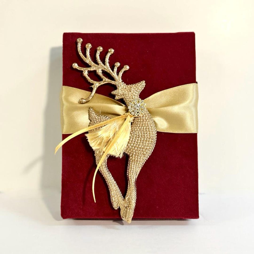 Red Velvet Reindeer Gift Box: Gold Ribbon Christmas Jewelry Box - Etsy