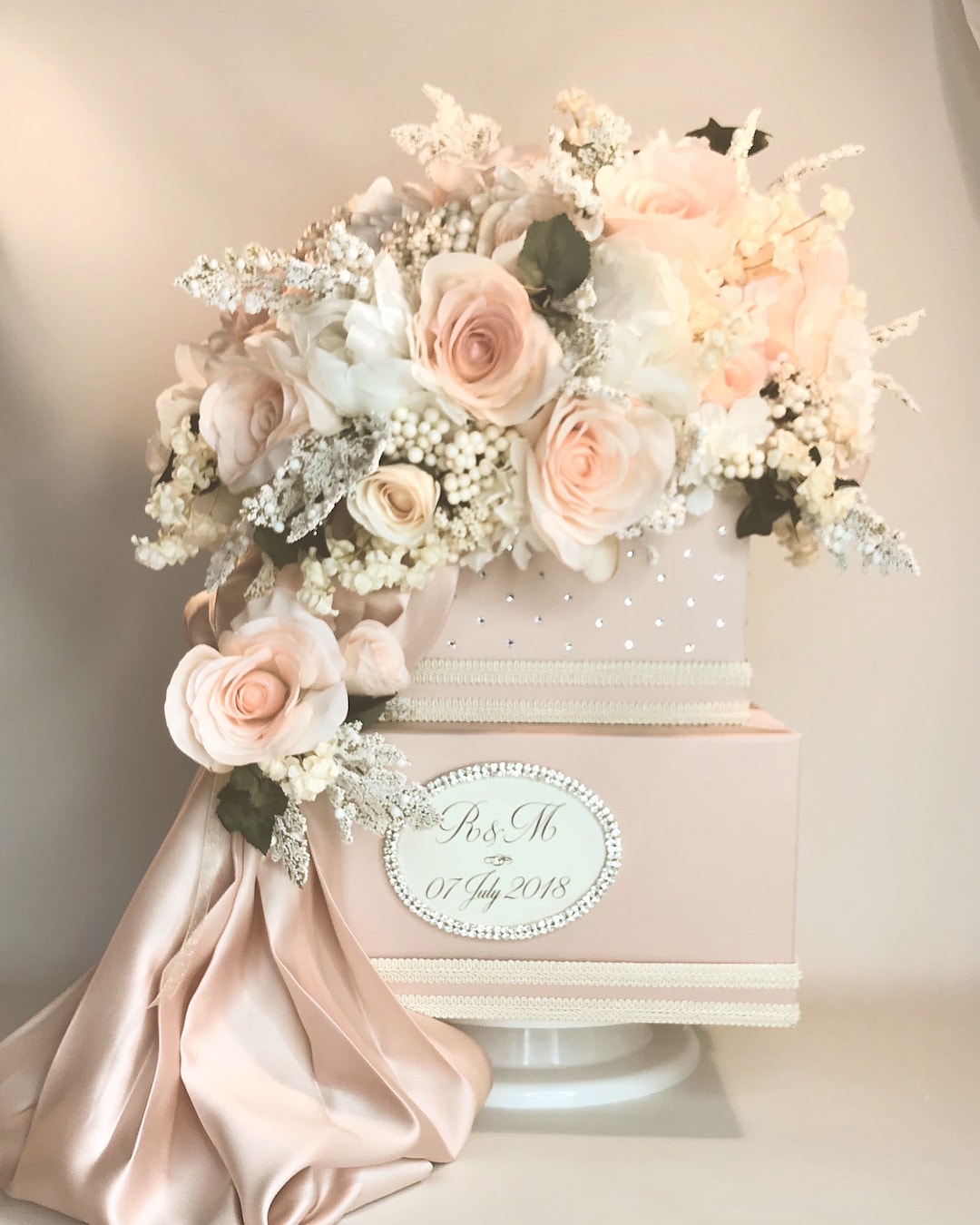 Personalized Blush Pink Wedding Card Box With Lace & Lock - Etsy