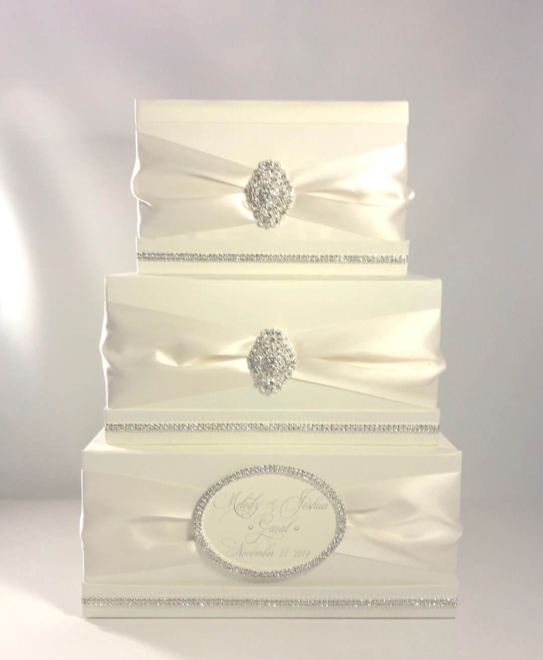 Personalized Ivory Wedding Card Box With Rhinestone Brooches - Etsy