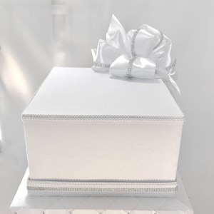 White Wedding Card Box With Lock, Bows and Diamonds Wedding Card Holder ...