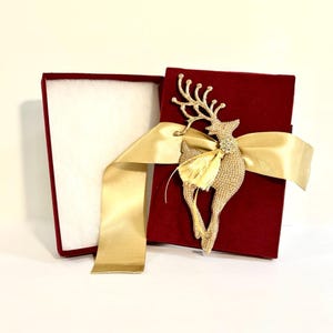 Red Velvet Reindeer Gift Box: Gold Ribbon Christmas Jewelry Box - Etsy