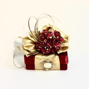Deep Red Velvet Gift Box: Gold Ribbon, Rhinestone Accent - Etsy