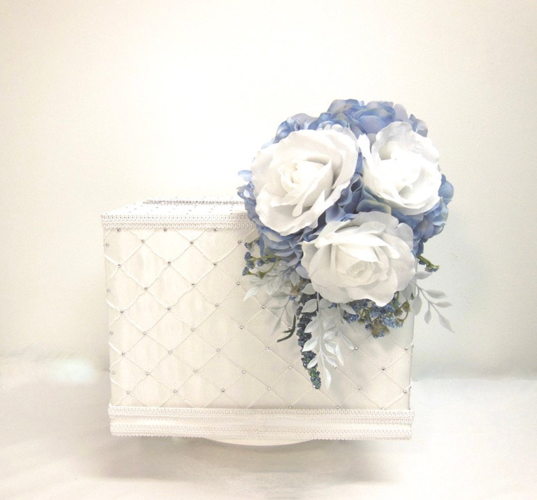 Dusty Blue, OFF White, Rhinestones Wedding Card Box, With Lock Holder ...