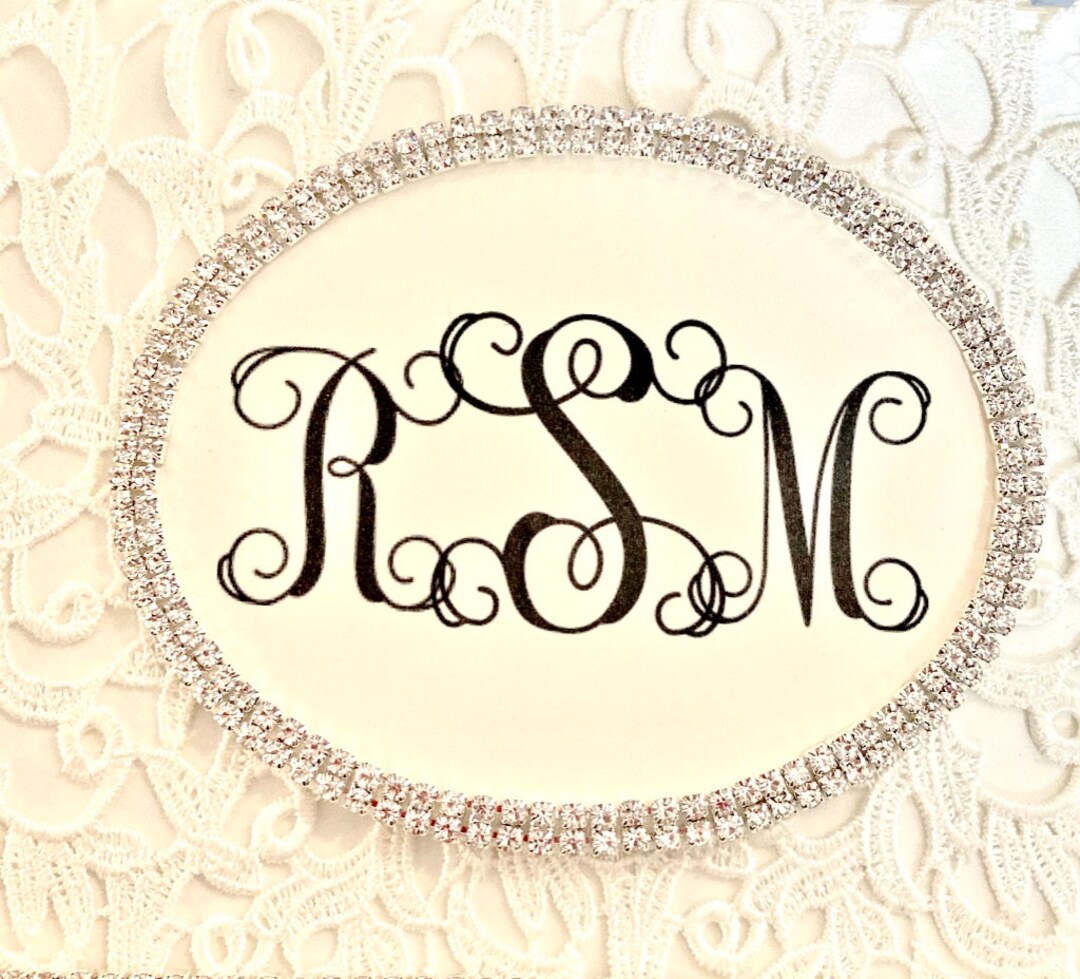 Monogrammed Inital Nameplate, Marriage Date, Gift Tag, Rhinestone Edged ...