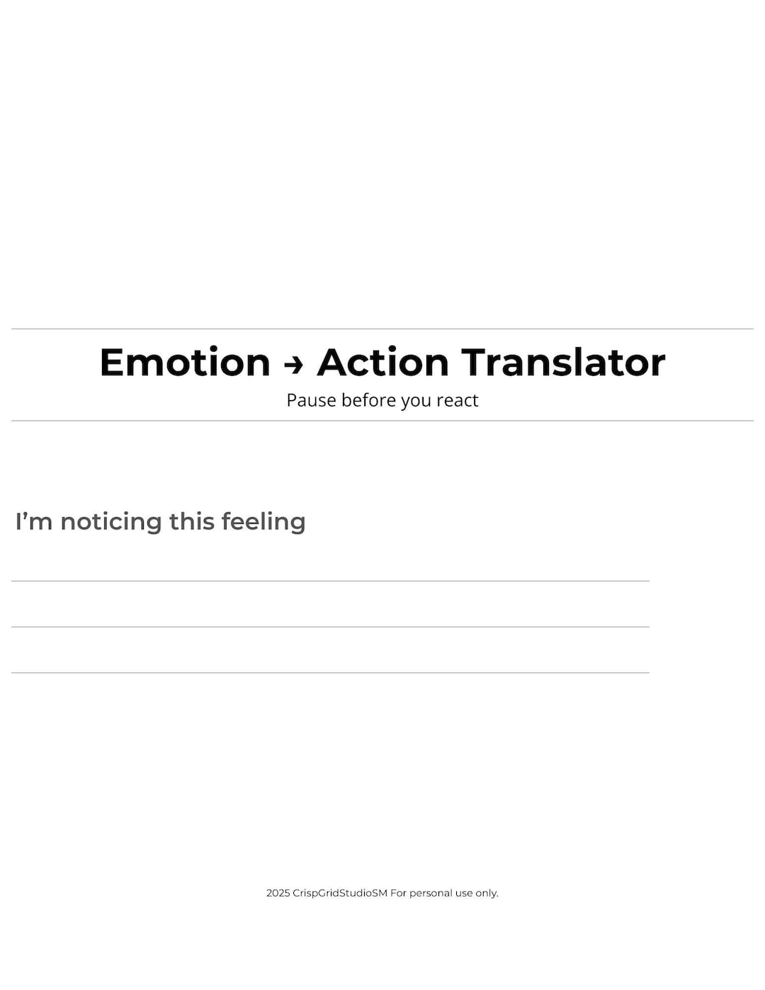 Emotion → Action Translator - Low Ink! One Page Printable - Etsy