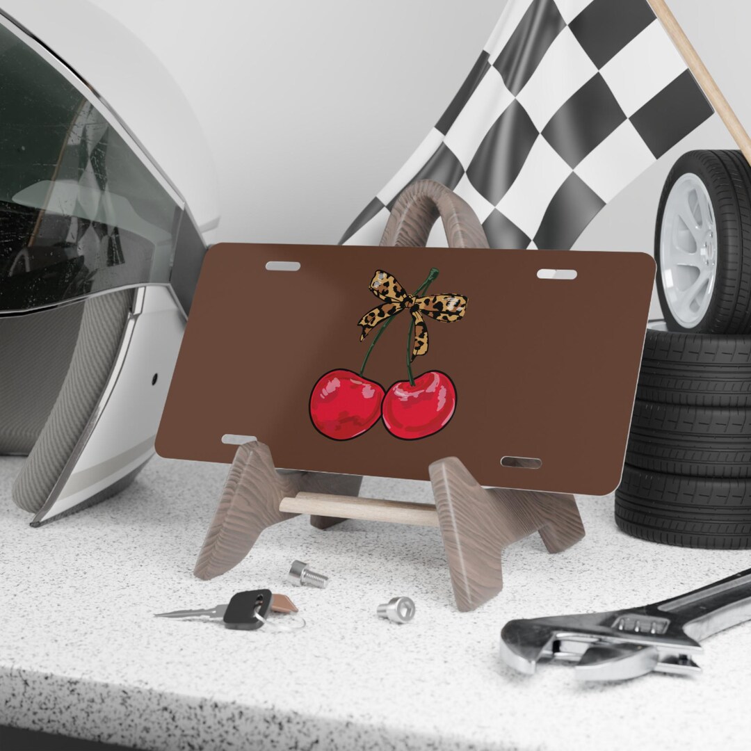 Cherry License Plate: Leopard Bow, Girly Car Accessory - Etsy
