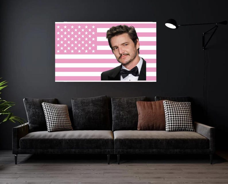 Pedro Pascal Pink American Flag Tapestry | Pedro Pascal Wall Decor ...