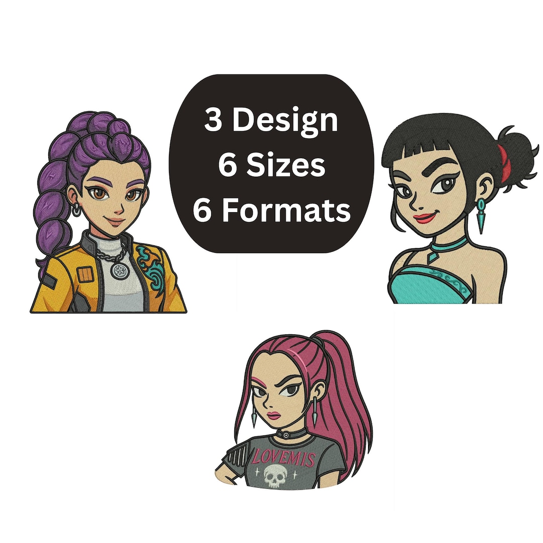 Huntrix Girls Embroidery, Zoey Rumi Mira Embroidery Design, Kpop Demon ...