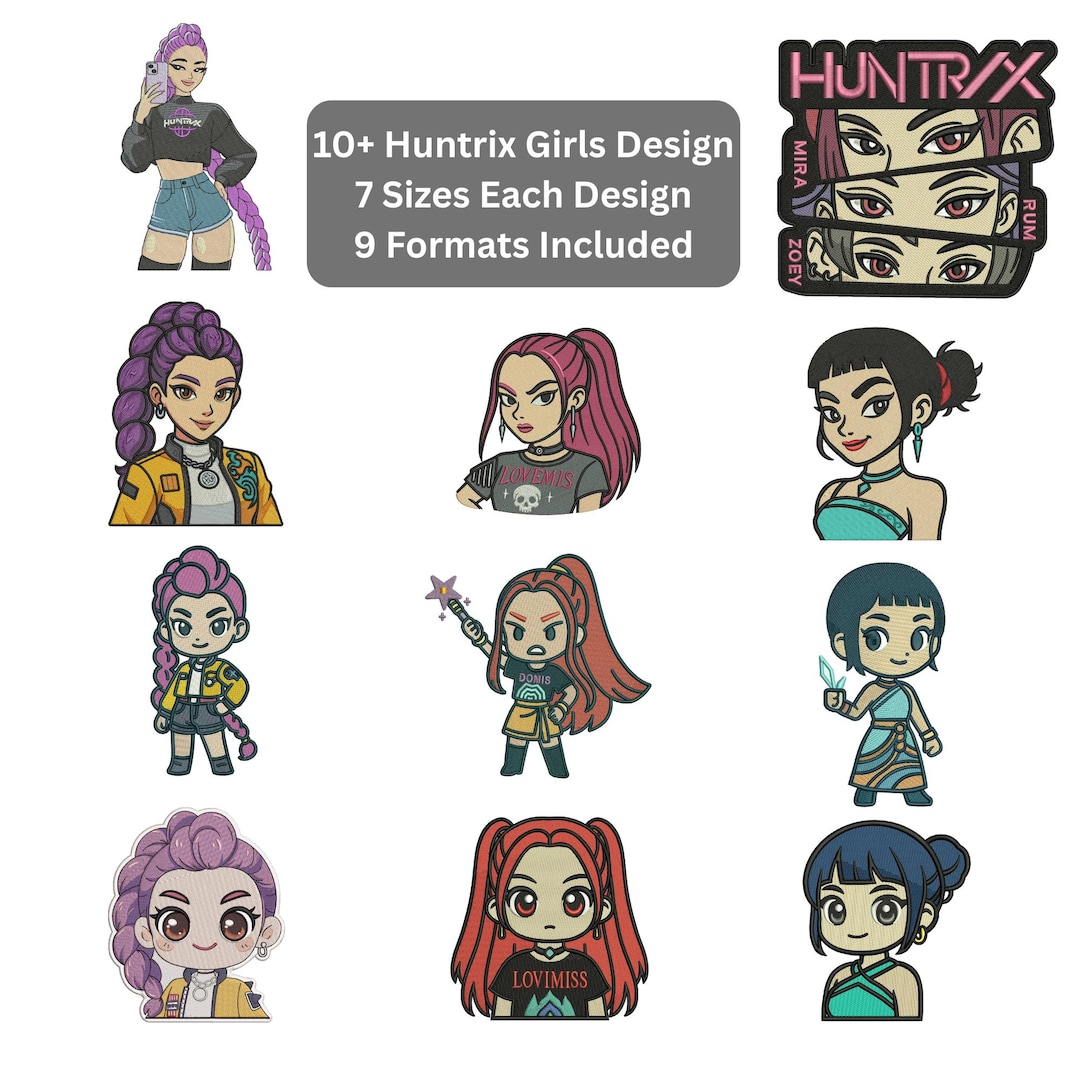 10+ Huntrix Girls Embroidery Bundle, Zoey Rumi Mira Embroidery Files ...