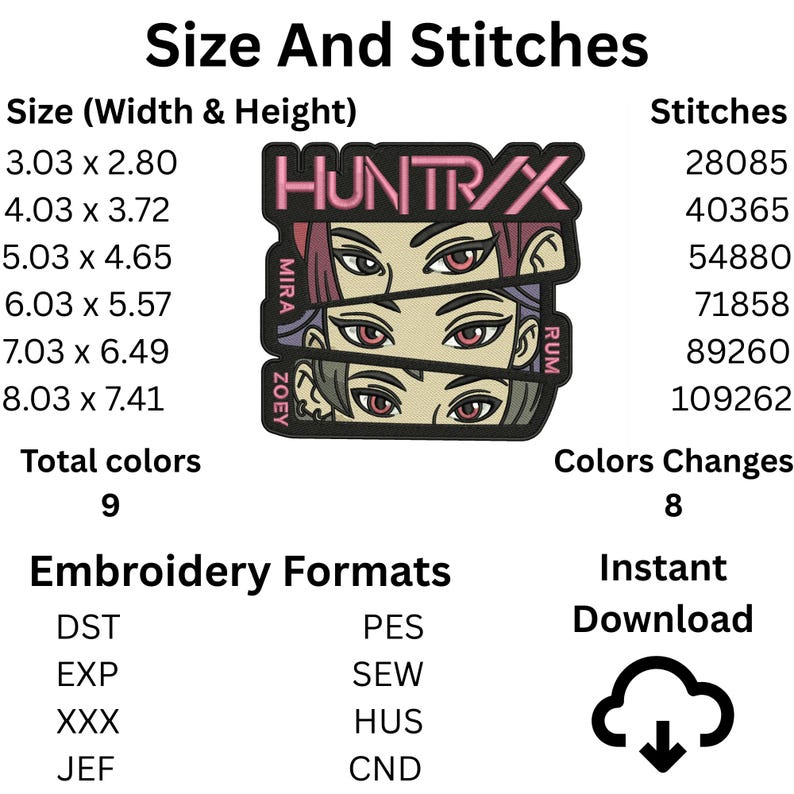 Huntrix Girls Embroidery Design, Kpop Demon Hunters Inspired, Rumi Mira ...