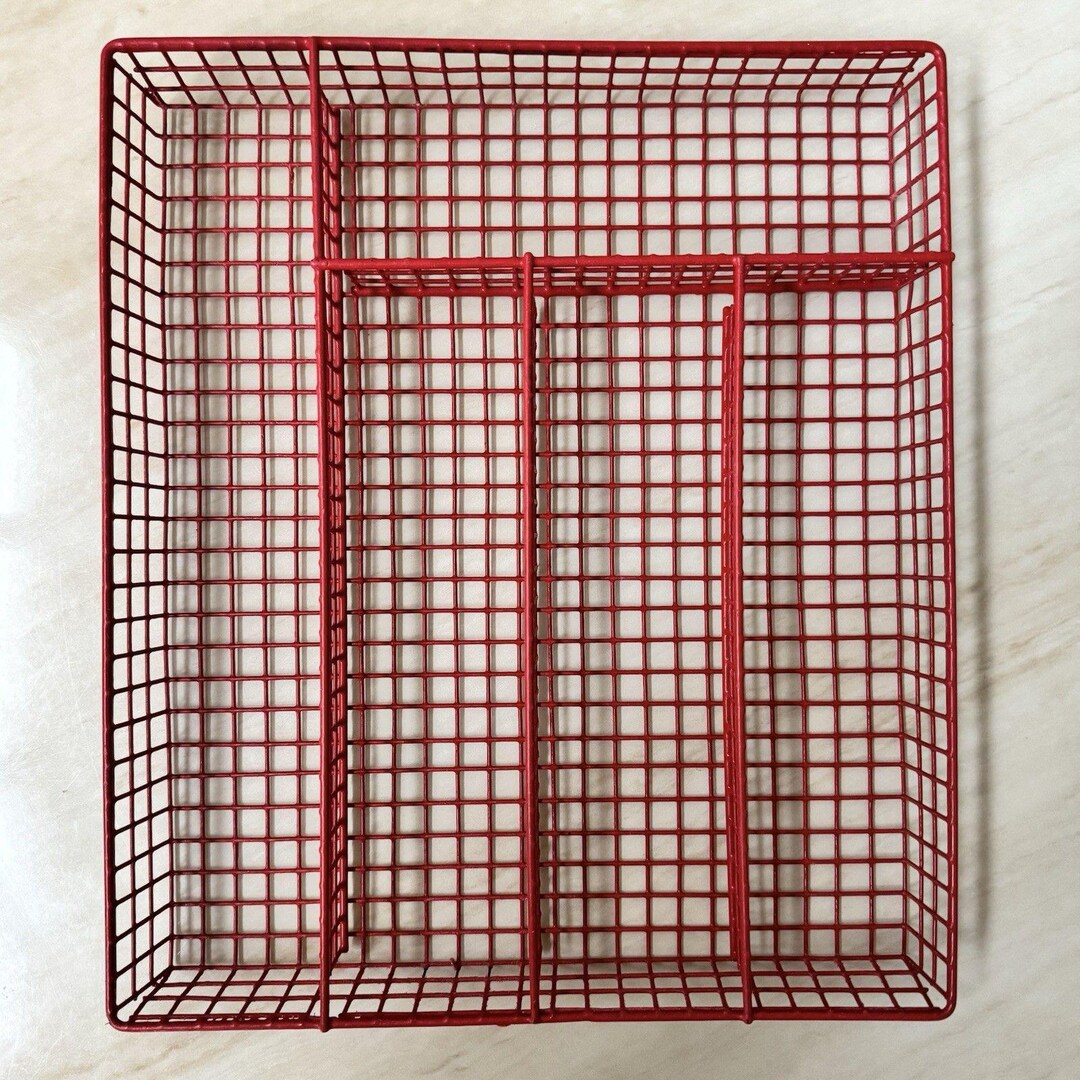 Red Metal Wire Desk Organizer 5 Compartment Storage Basket Kitchen ...