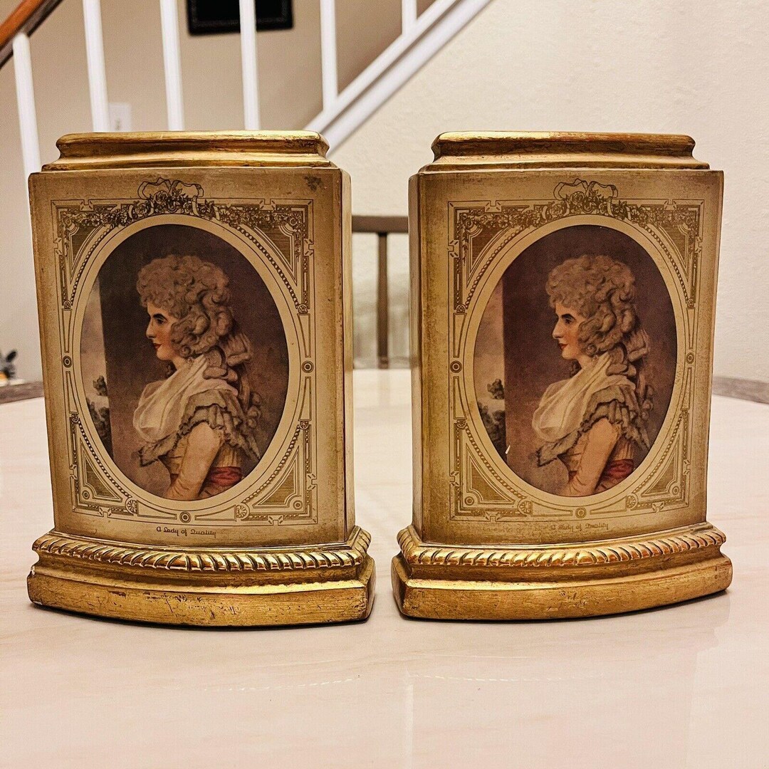 Pair of Vintage Italian Gilt Borghese Portrait Bookends A Lady of ...
