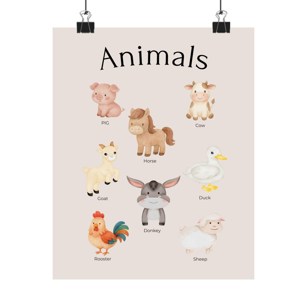 Farm Animals Poster Matte Vertical Poster | Nursery Animal Print - Etsy