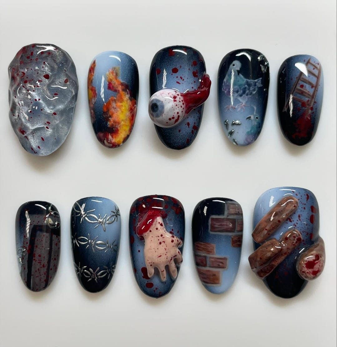 Horror Gore Press on Nails With 3D Eyeball & Severed Hand, Bloody ...