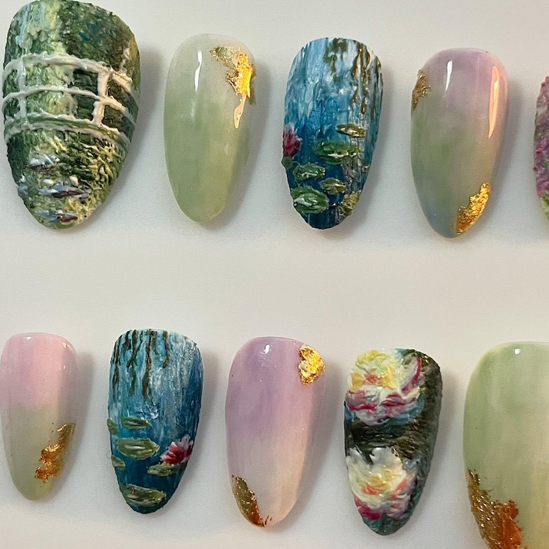 Claude Monet Water Lilies Press on Nails | Handpainted Impressionist ...