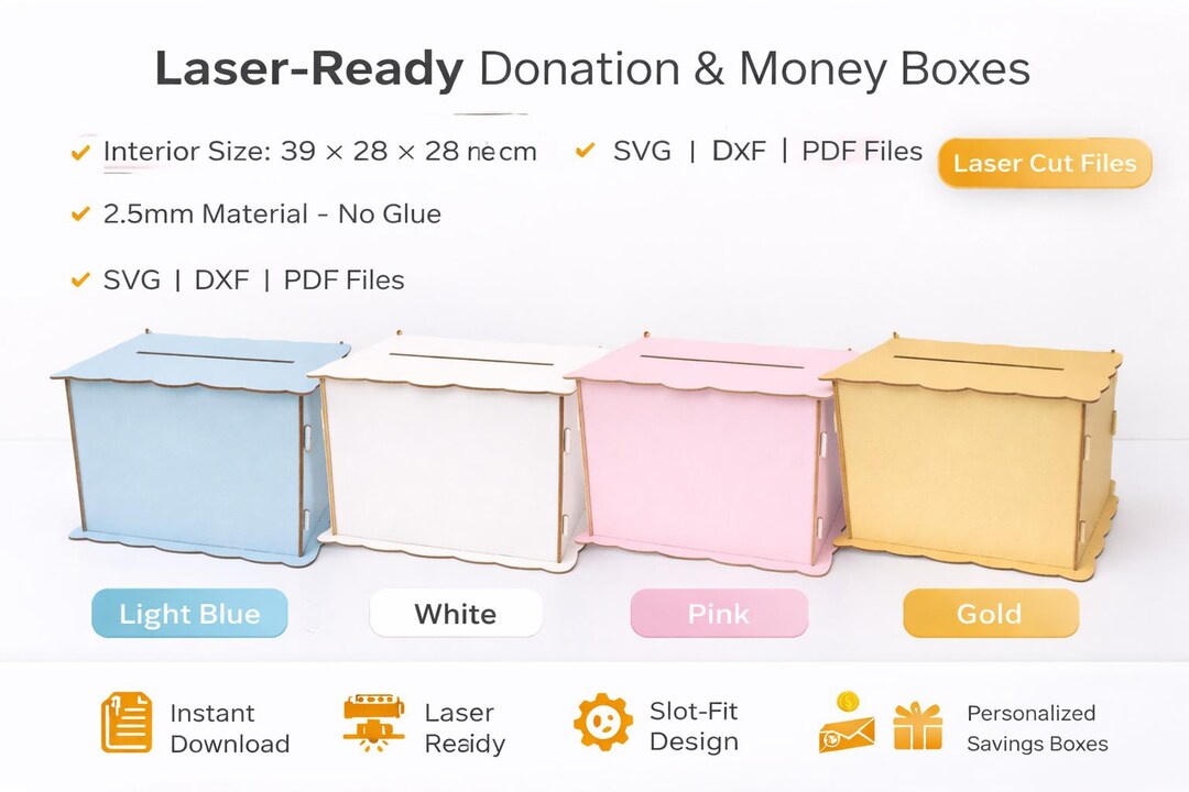 Laser Cut Donation Box Digital Files SVG | Wedding Card Money Box ...