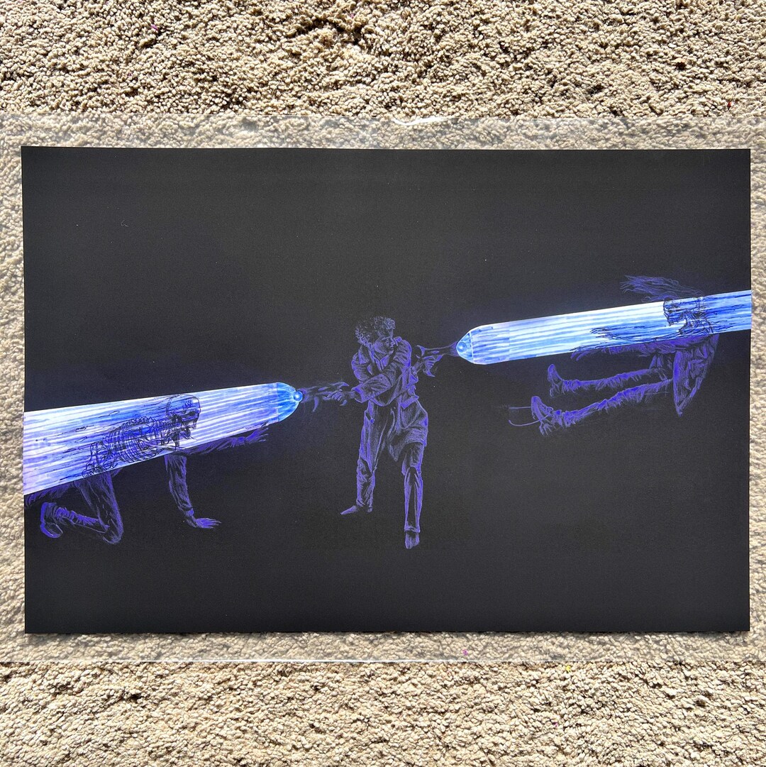 Purple Laser Beam Bazooka Poster - Futuristic Skeleton Print, Dark ...