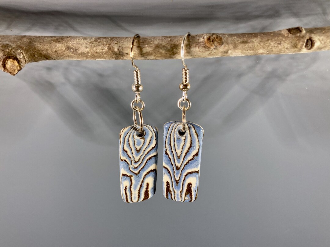 Rectangle Agateware Sterling Silver Earrings - Etsy
