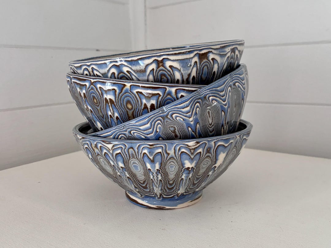 Small Blue Agateware Pottery Ramen Bowl - Etsy