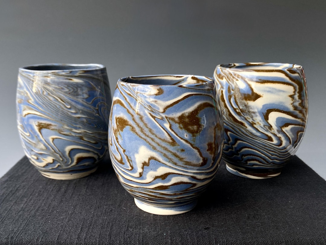 Blue Swirl Pottery Medium Stemless Wine or Juice Glass - Etsy