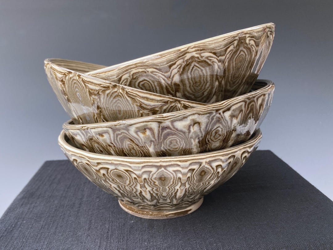 Small Brown Agateware Pottery Ramen Bowl - Etsy