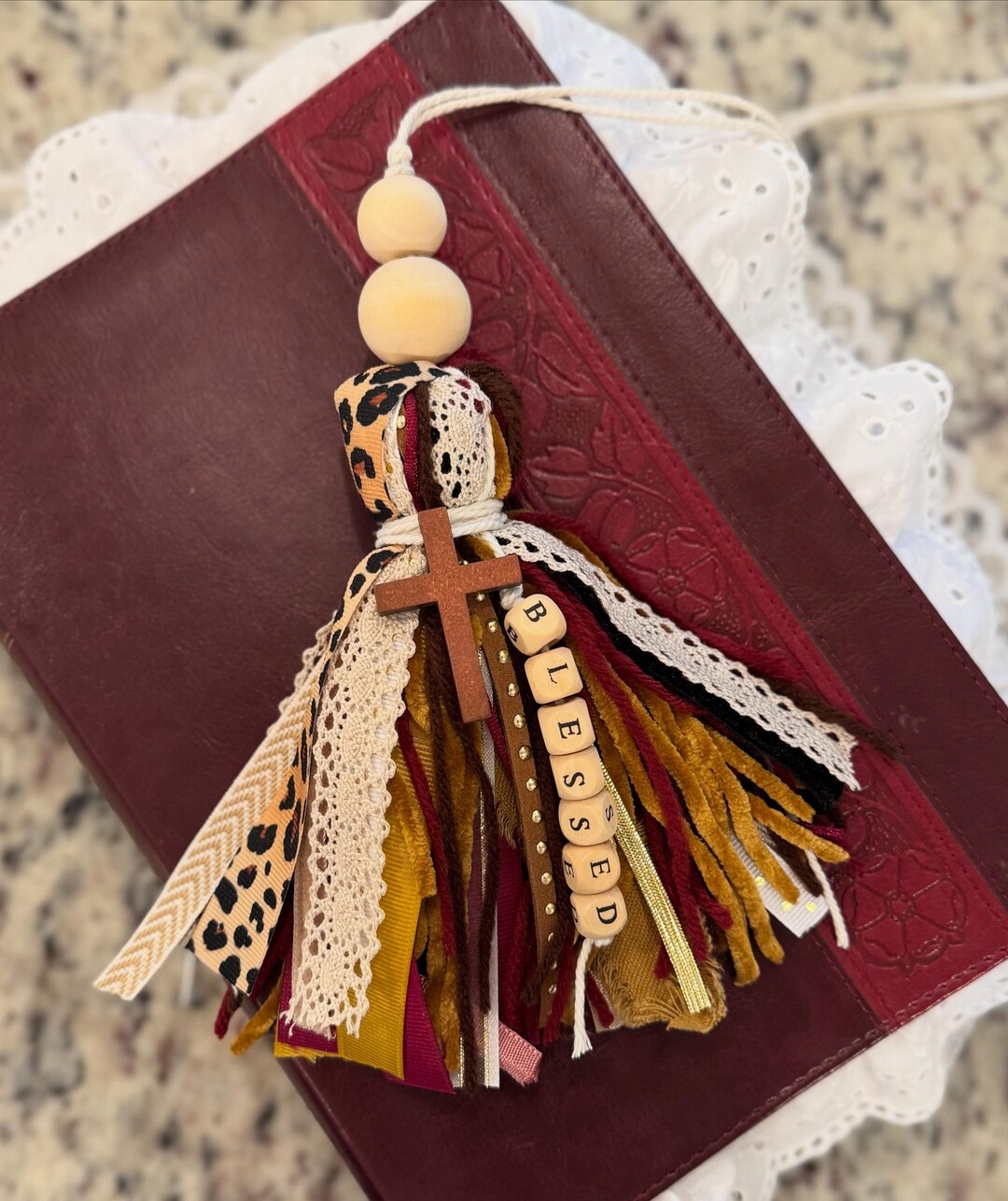 Handmade Bible Bookmark Tassel: Cross & 'blessed' Beads - Book Lover ...