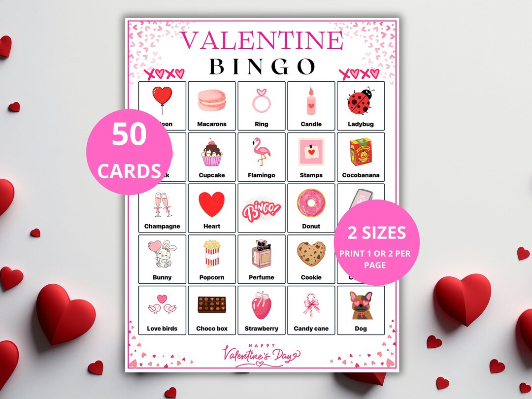 Valentine Bingo Printable - 50 Unique Designs Instant Download PDF - Etsy