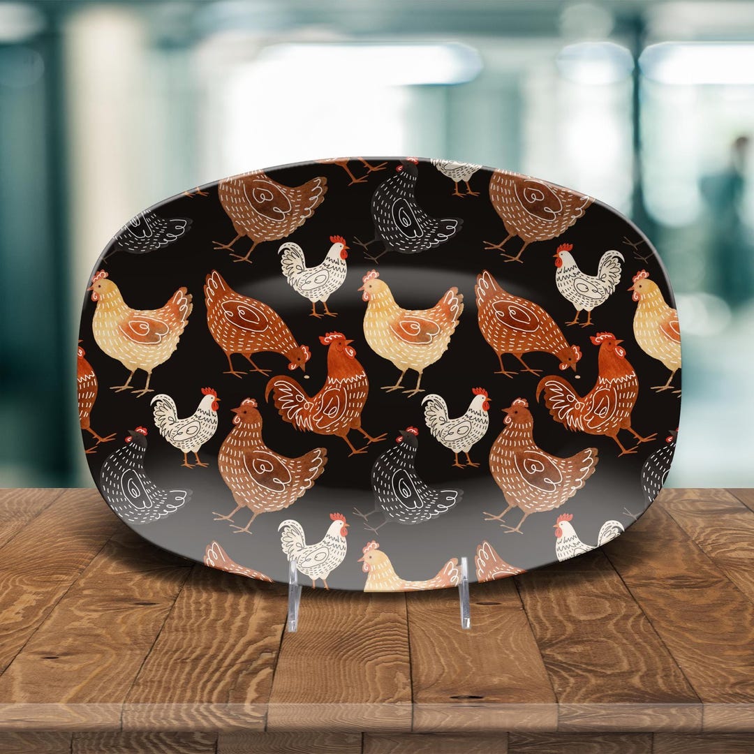 Chicken Print Serving Tray, Chicken Farmhouse Platter, Farmhouse ...
