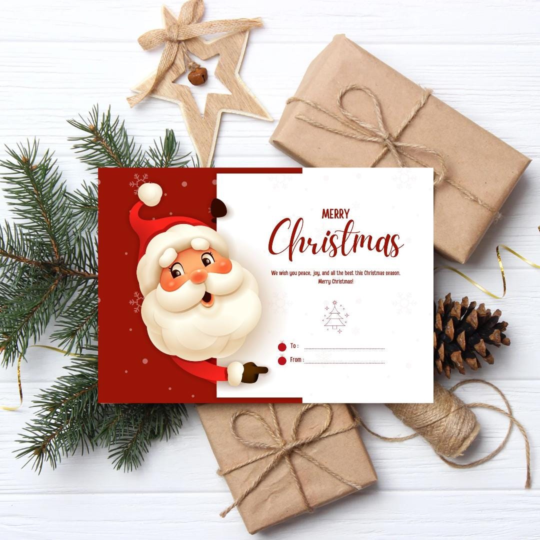Printable Santa Christmas Card | Festive Holiday Greeting (digital ...