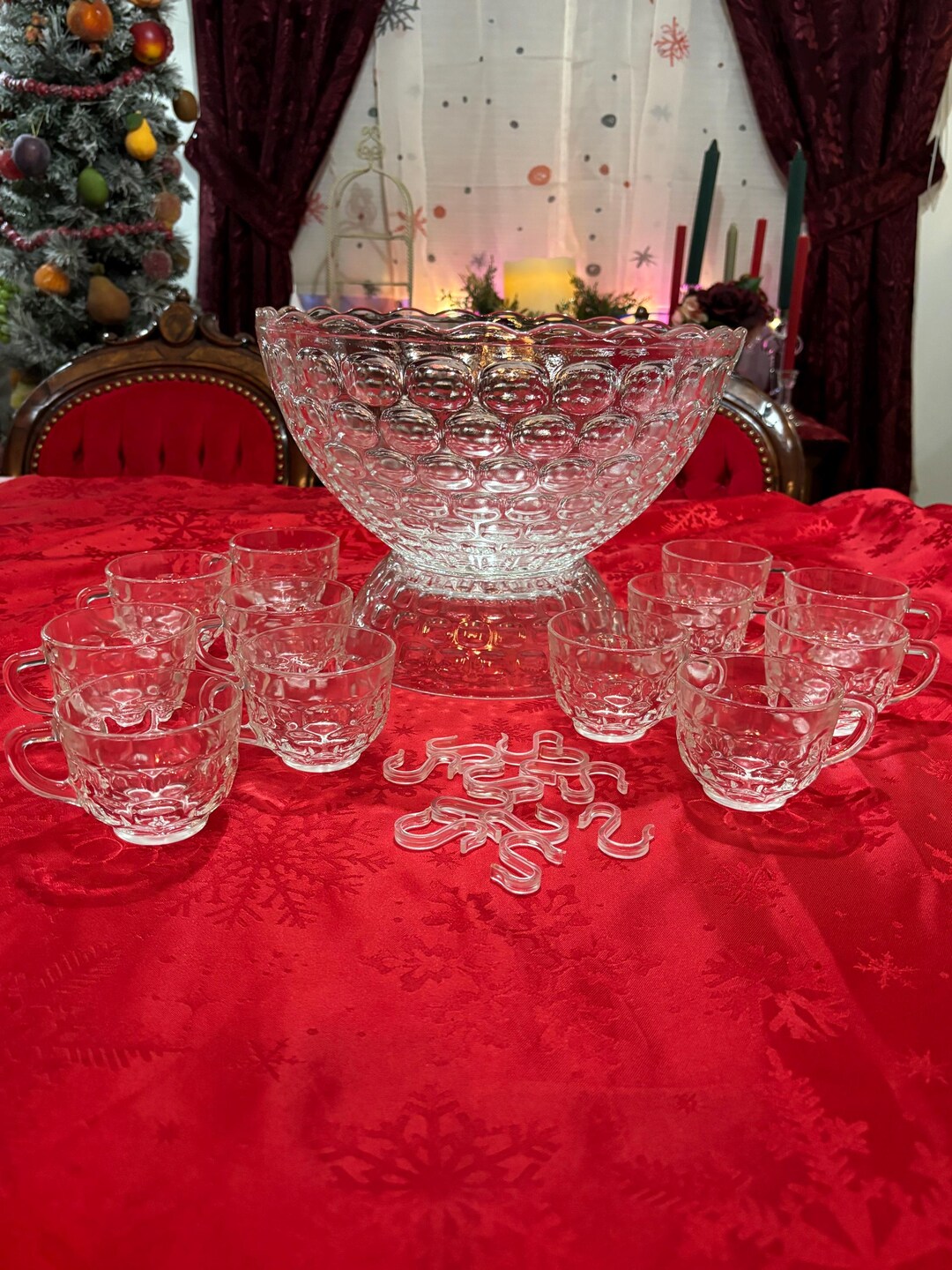 Bella! Vintage 1960’s Federal Glass Clear Thumbprint Pedestal Punch ...