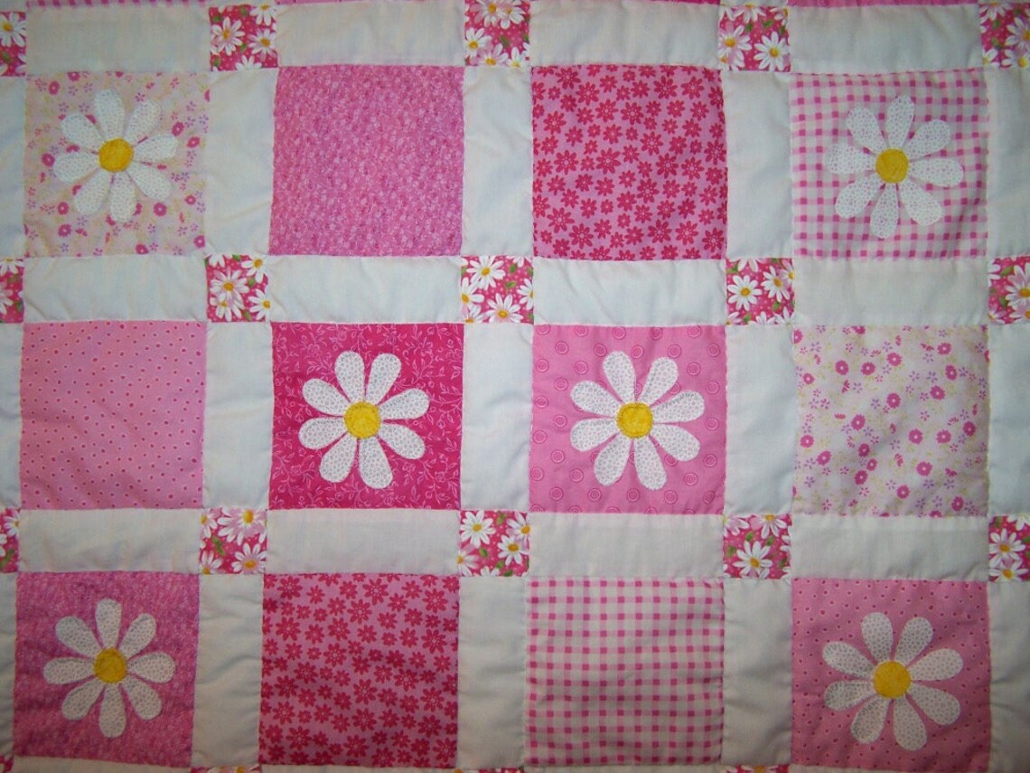 Girl's Pink Patchwork With Appliqued Daisies - Etsy