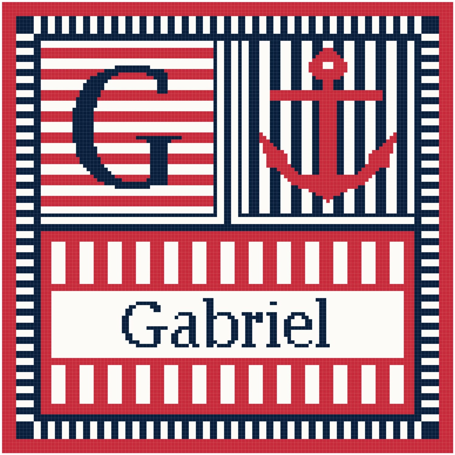 Nautical Boys Name With Anchor Cross Stitch Pattern | Etsy