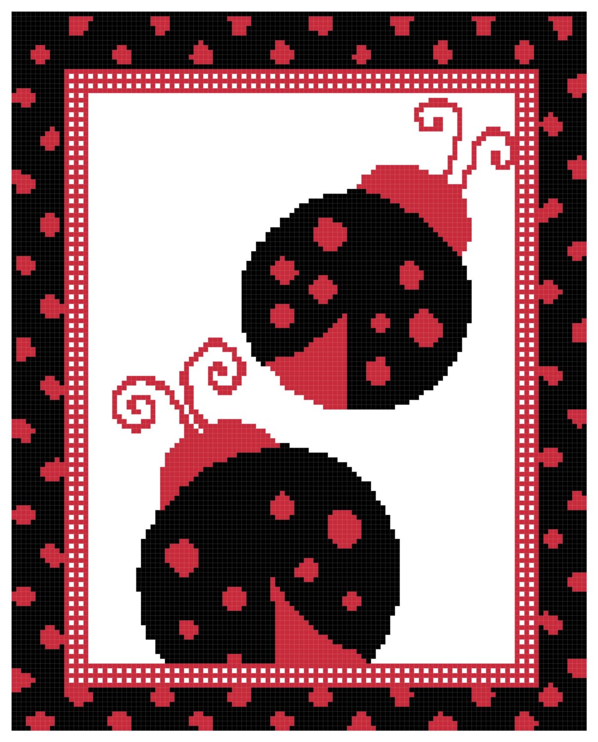 Lady Bugs Black With Red Spots Cross Stitch Pattern - Etsy